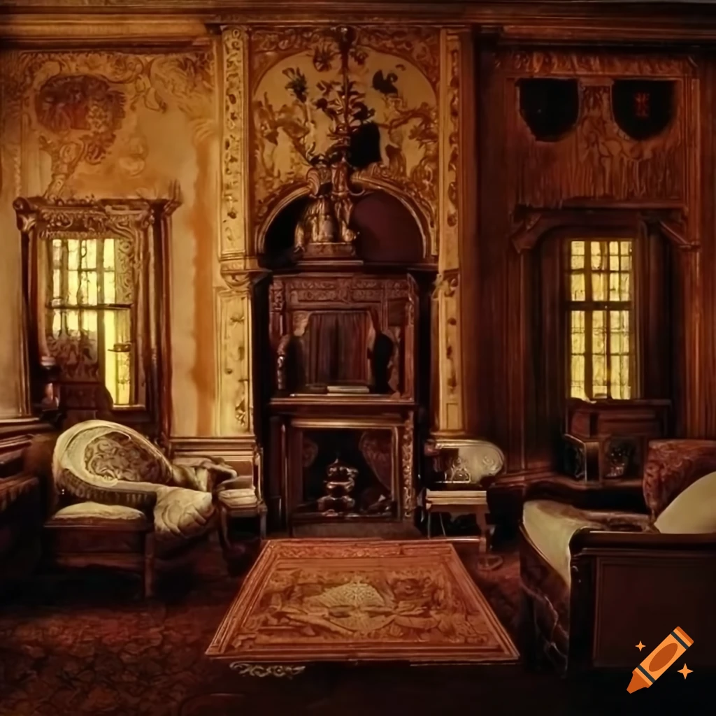 Interior of an old 19th-century mansion living room on Craiyon