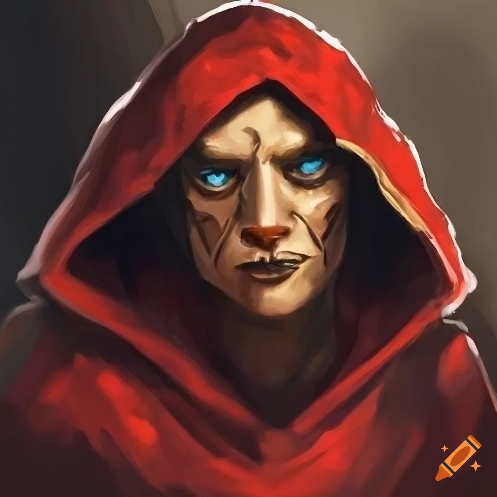 Portrait of a hooded cyber-monk in red robes inspired by 40k style on ...