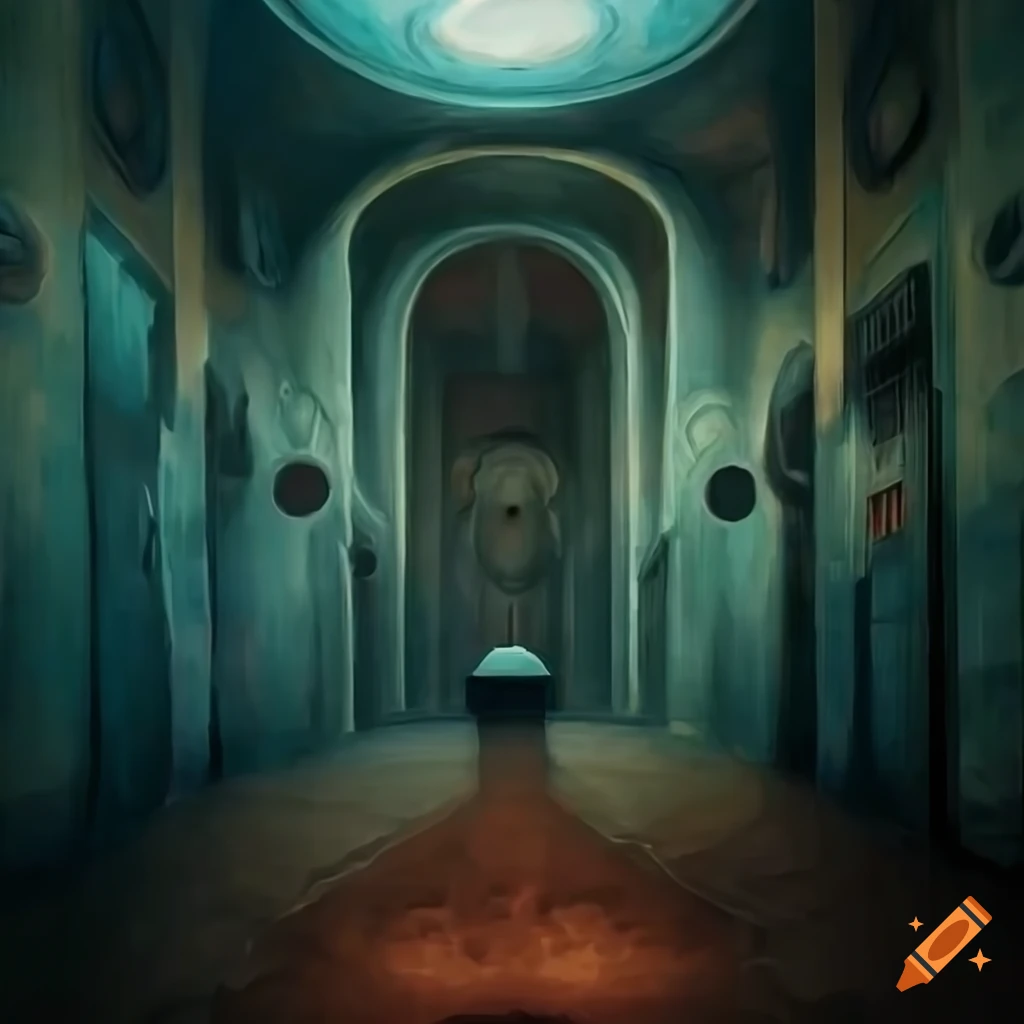 Modern hospital interior with mysterious astronaut and medical machines ...