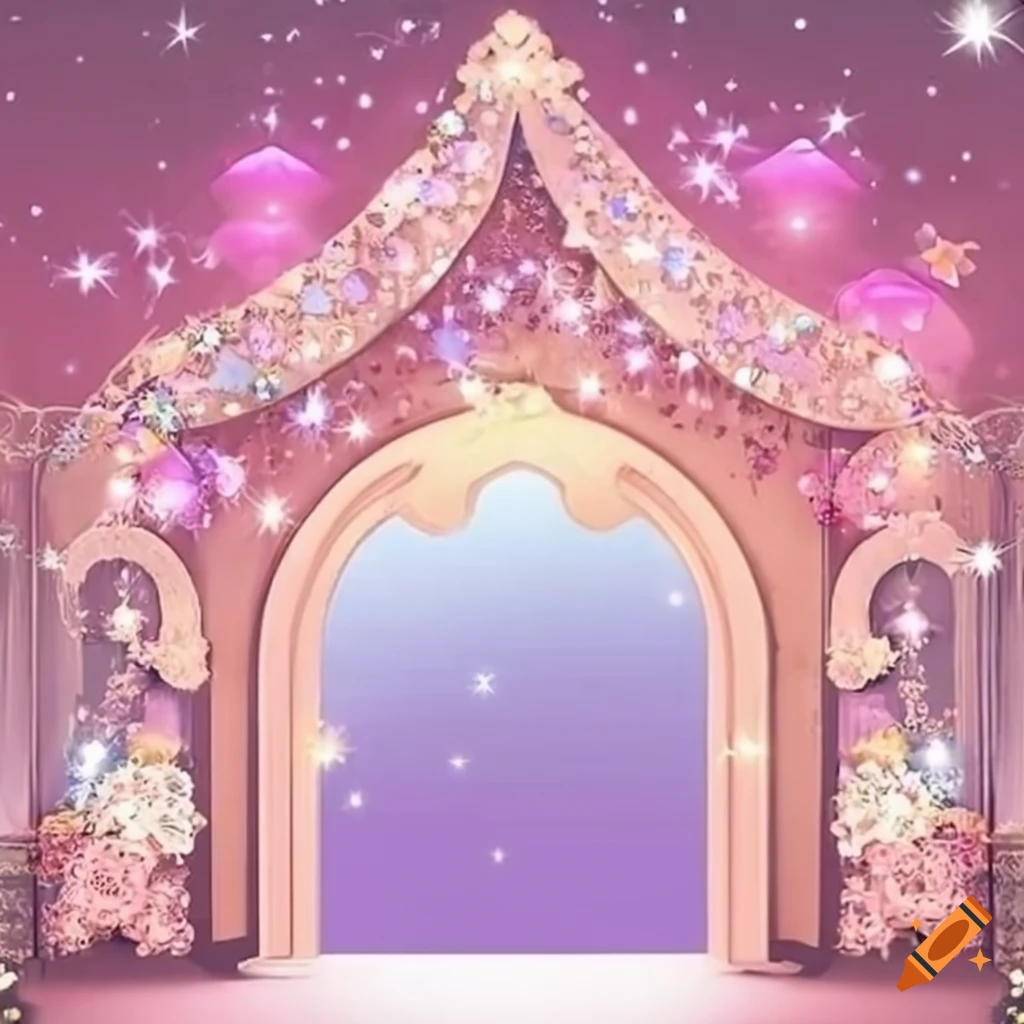 Beautiful elegant design with glitter, flowers, and magical gate in ...