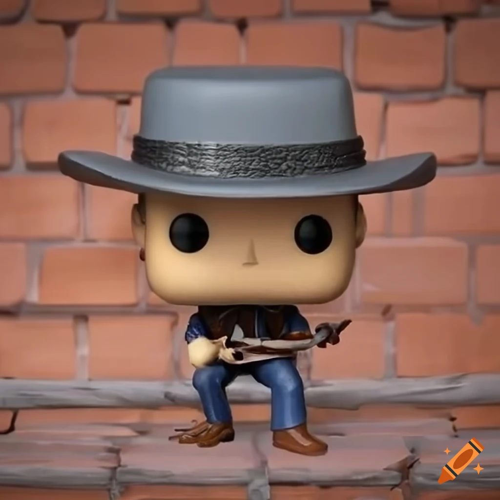 Funko pop figurine of a cowboy riding a horse in a western setting on ...