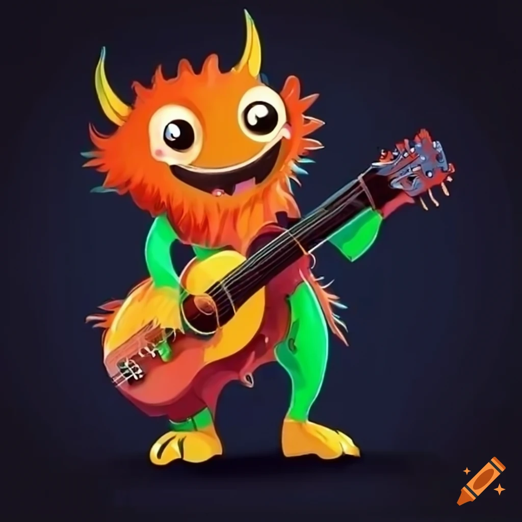 Cute monster playing guitar on Craiyon
