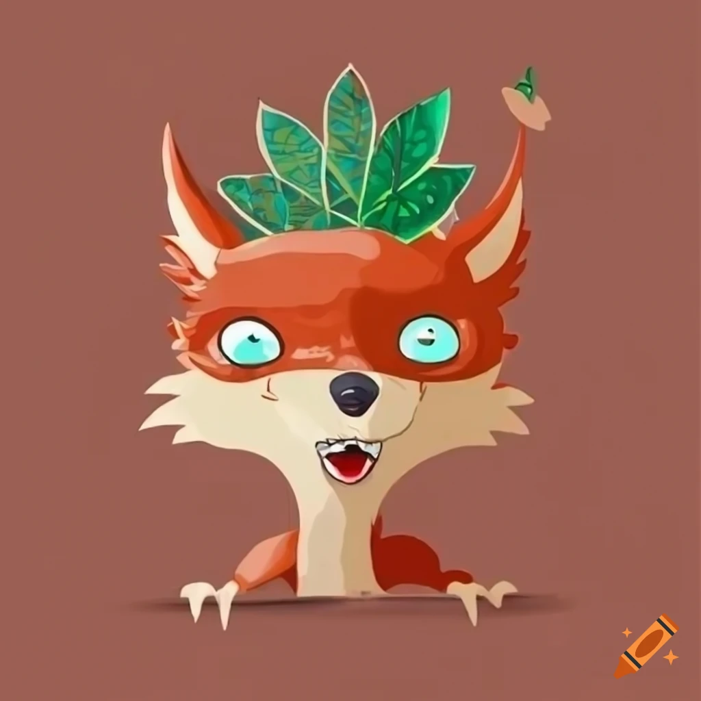 Cartoon red wolf wearing a leaf headband on Craiyon