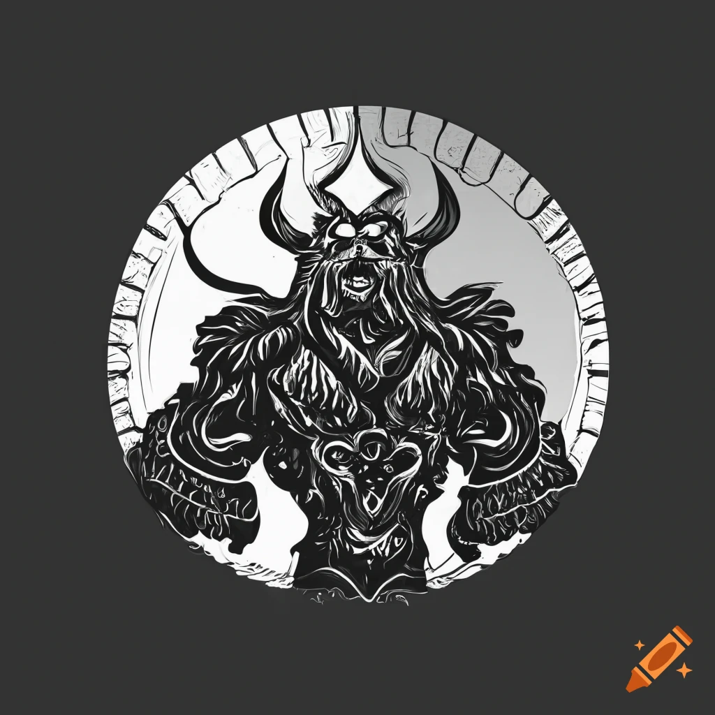 Slavic god Swarog shadow logo in black and white simplicity on Craiyon