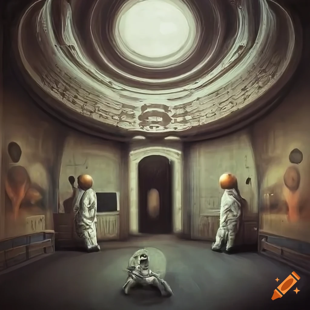 Modern hospital interior with a mysterious astronaut surrounded by ...