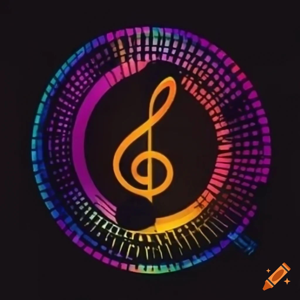 Retro disco style musical notes on a dark background on Craiyon