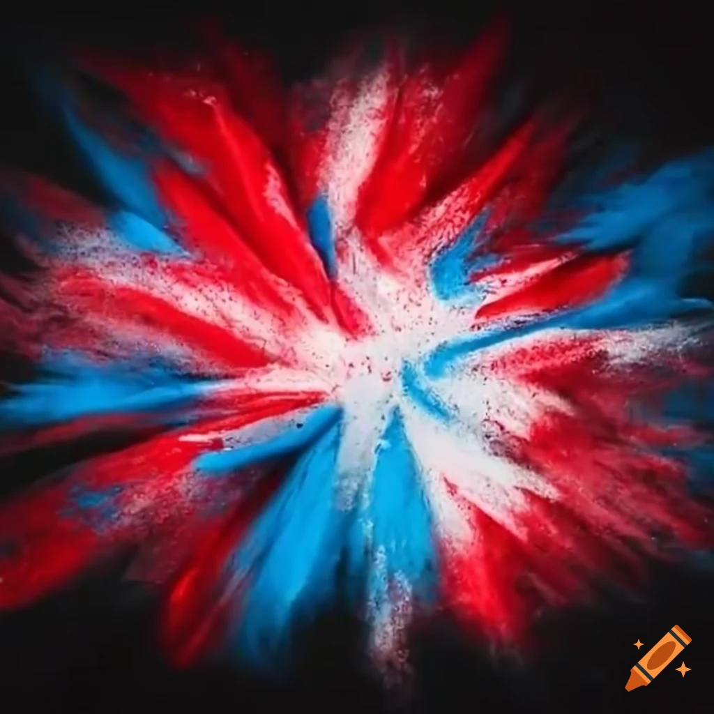 Red, white, and blue chalk explosion on Craiyon