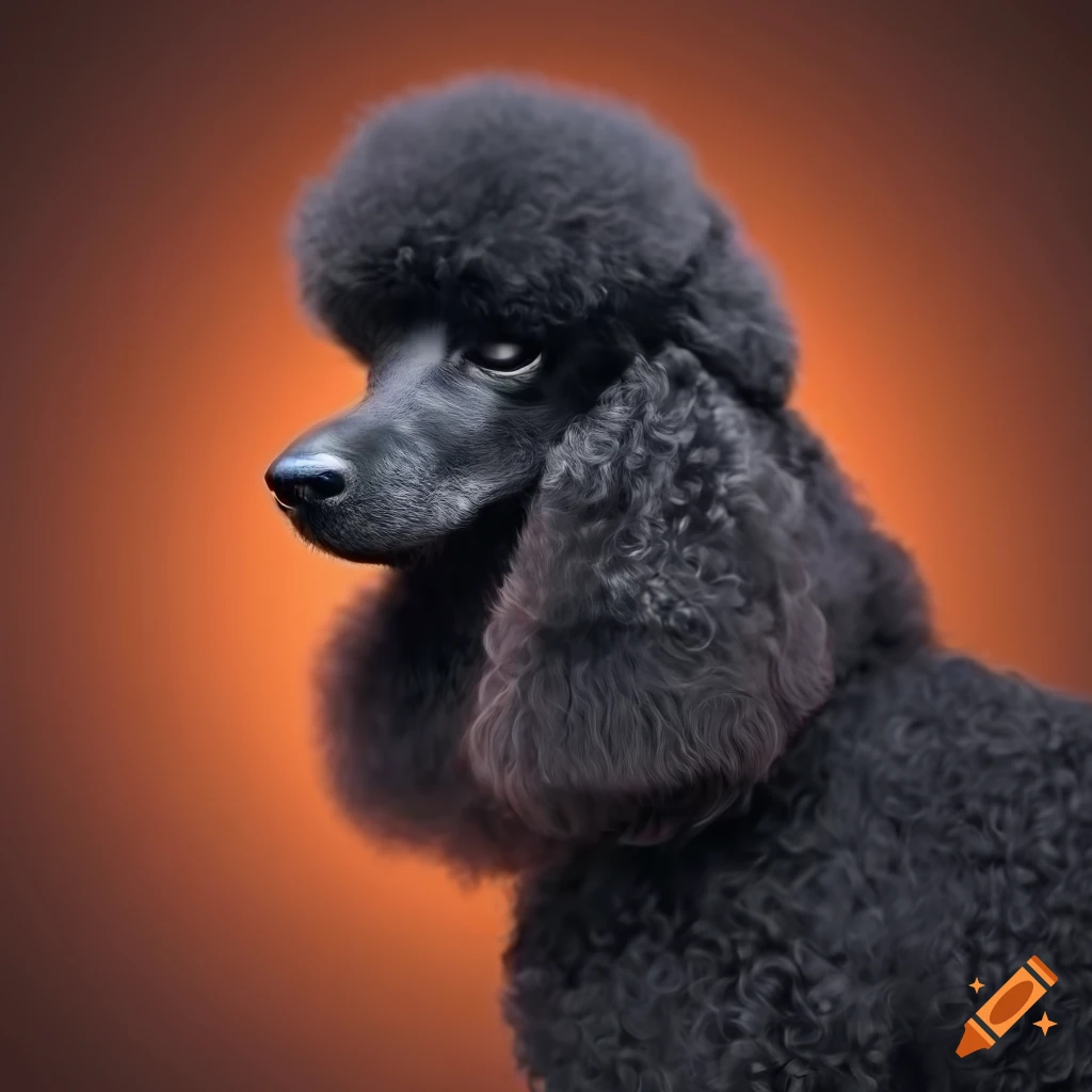 Side profile of black poodle with big round hair on Craiyon