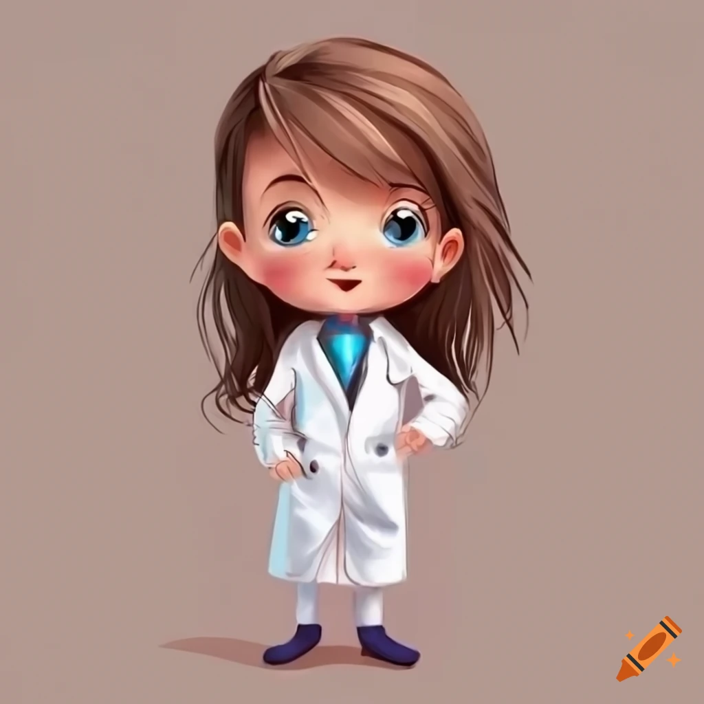 Two cute students in lab suits with a baby, cartoon style on Craiyon