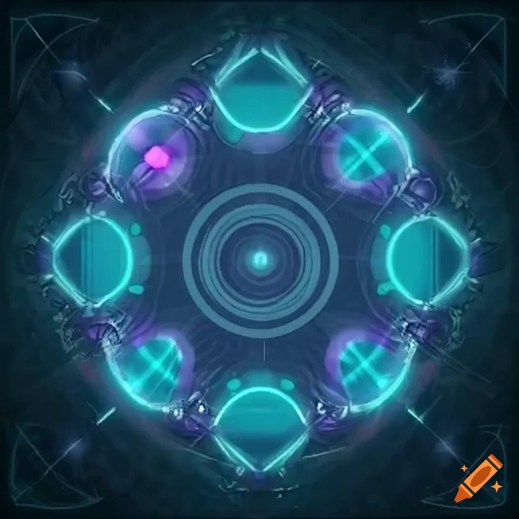 Cyan magic circle octogram summoning a cat cartoon on Craiyon