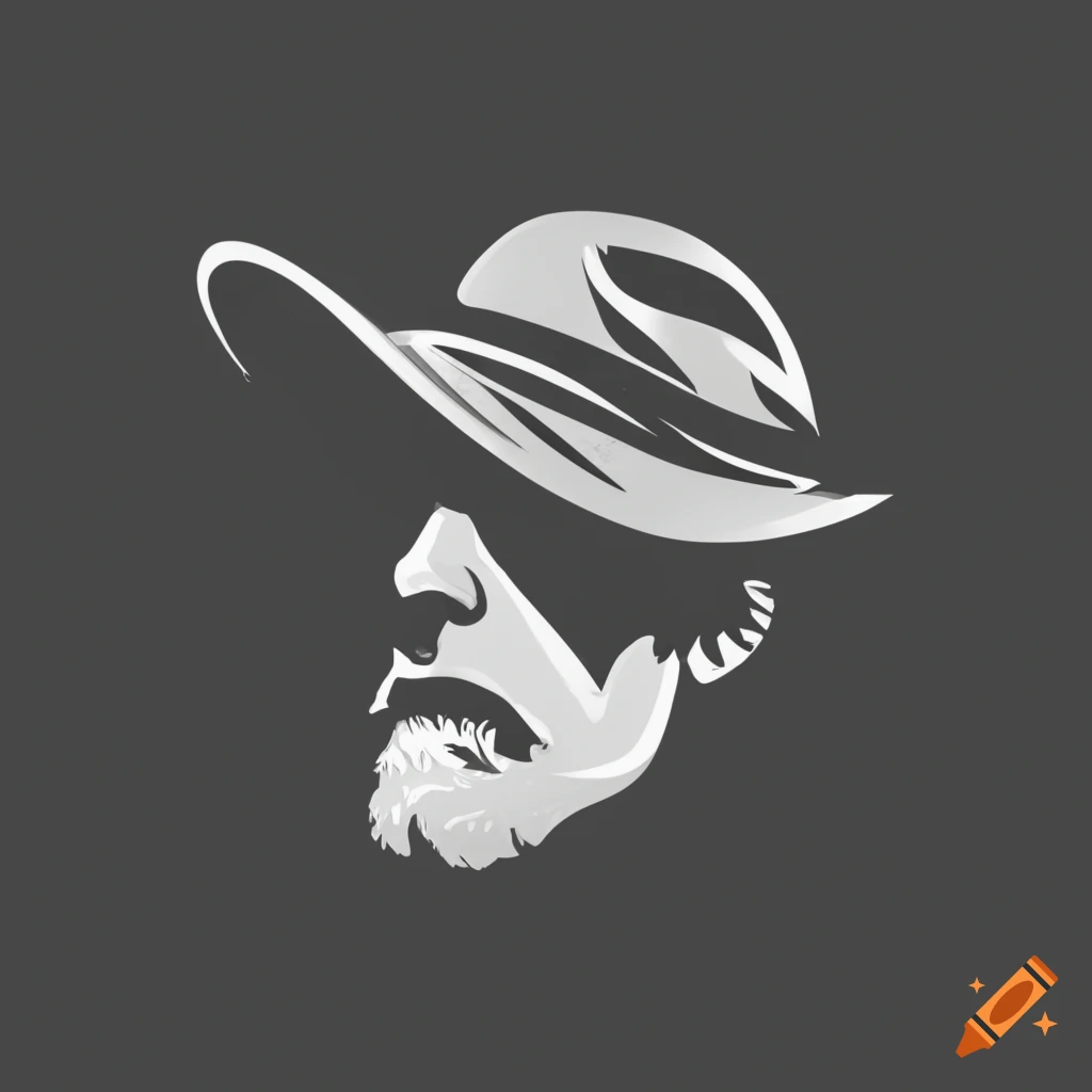 Logo design of a dashing adventurer in black and white on Craiyon