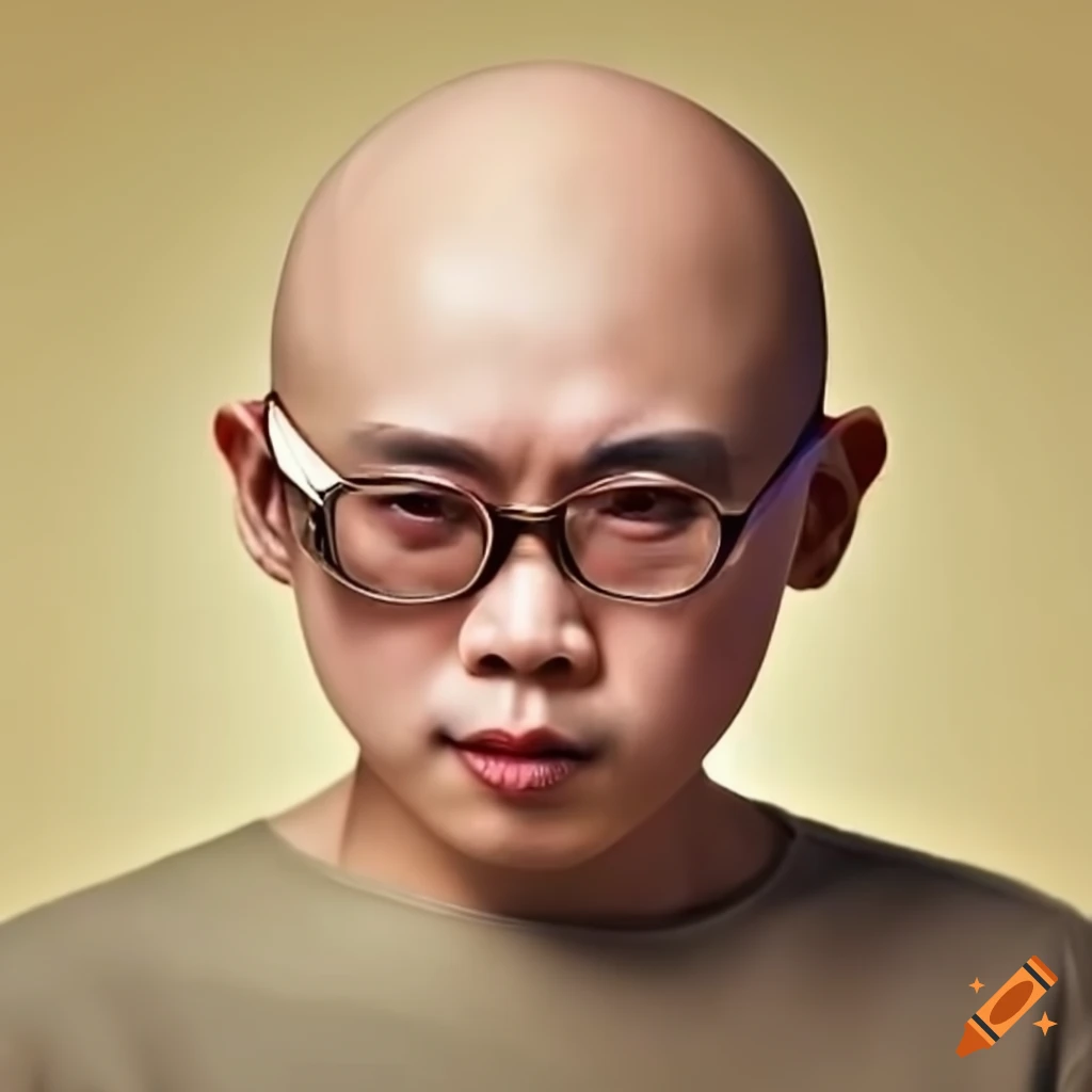 Bald asian man with glasses wearing a bowler hat on Craiyon