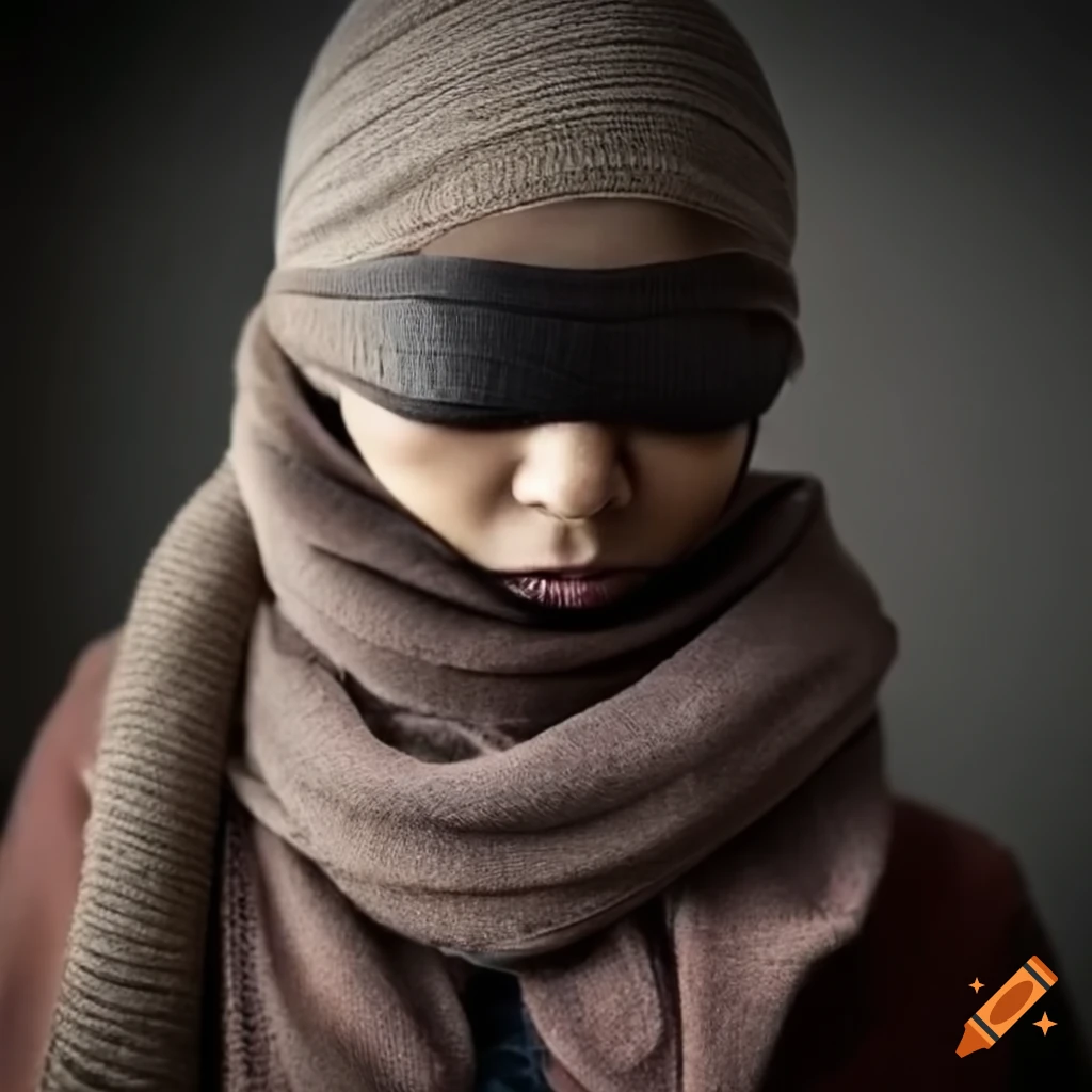 Woman with a scarf covering her eyes on Craiyon