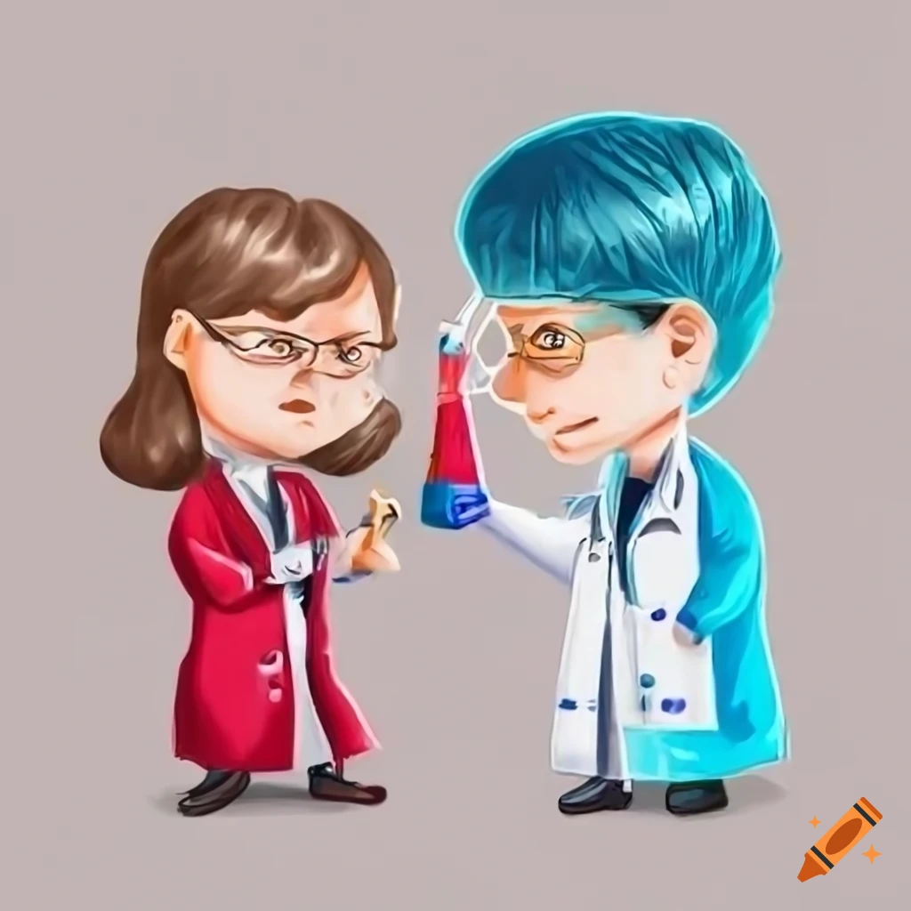 Scientist and doctor in a simple drawing next to each other on Craiyon