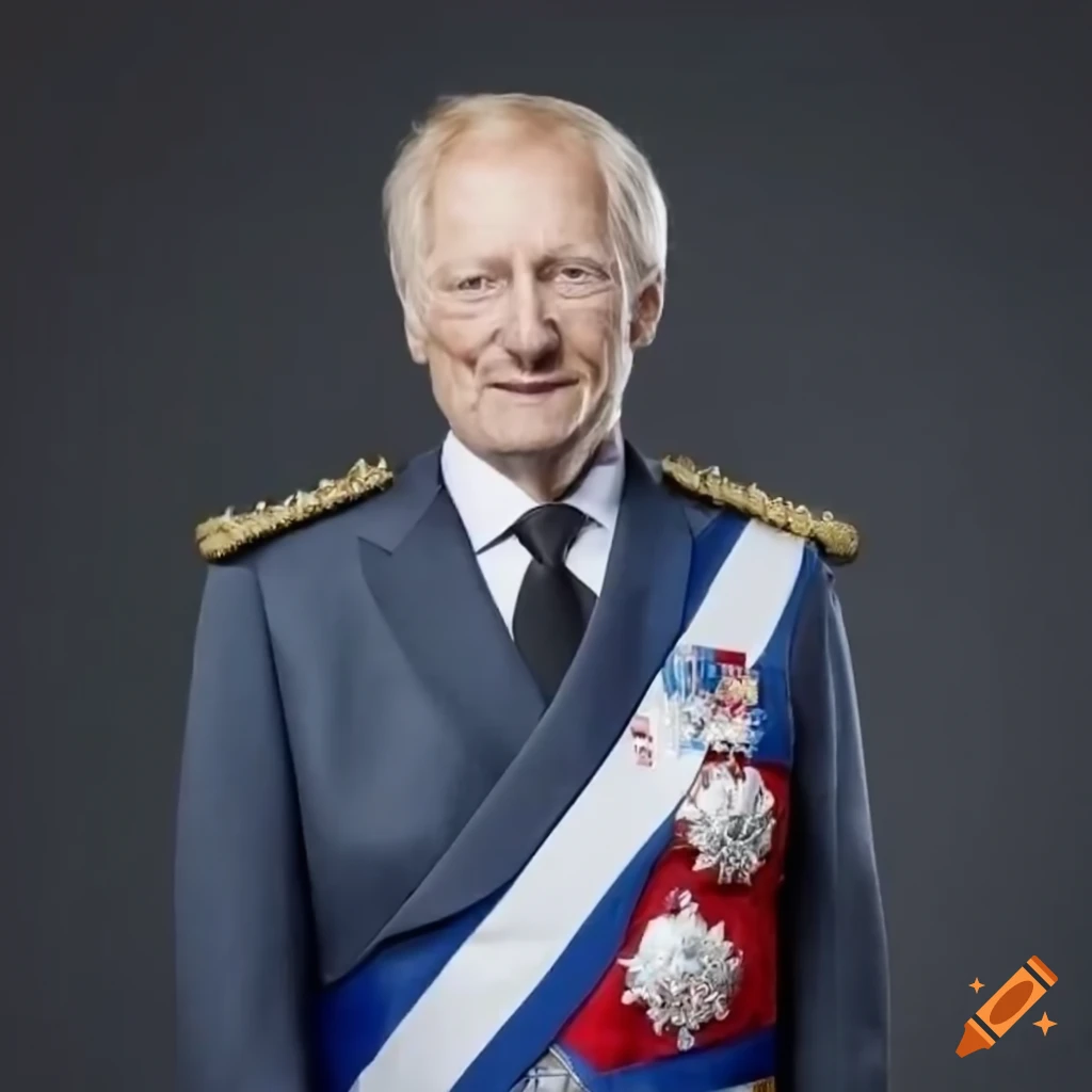 European king in royal attire in an official portrait on Craiyon