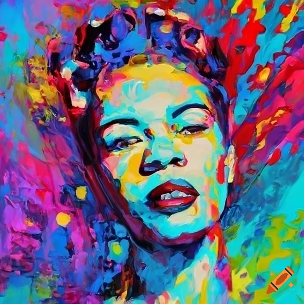 Abstract impressionist portrait of billie holiday in bright colors on ...
