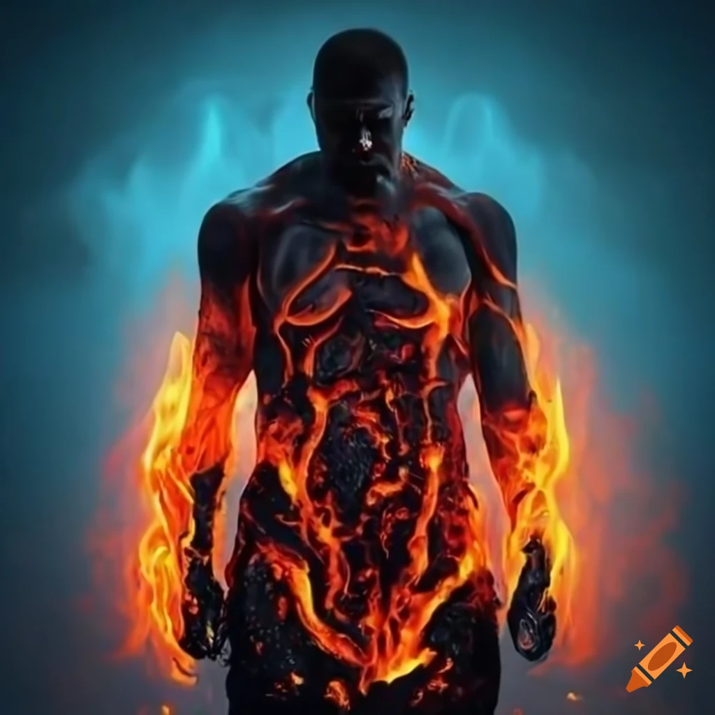 Man with fire and lava superpowers under the water on Craiyon