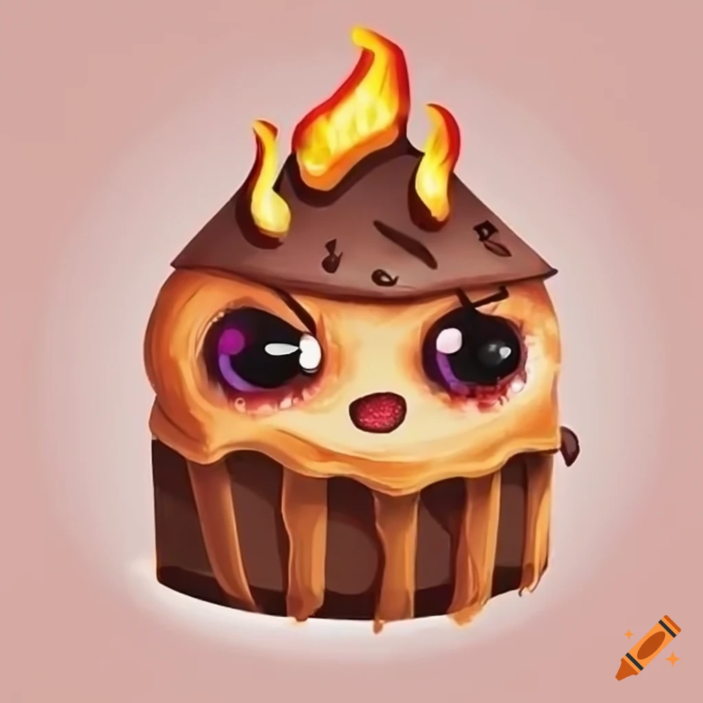 Angry pastry character with fire eyes on Craiyon