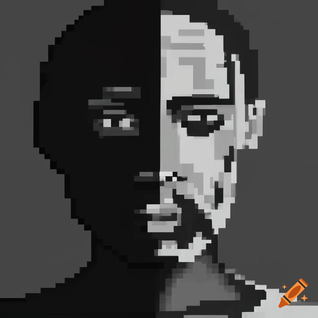 Pixelated surrealist portrait of a black man and woman in monochromatic ...