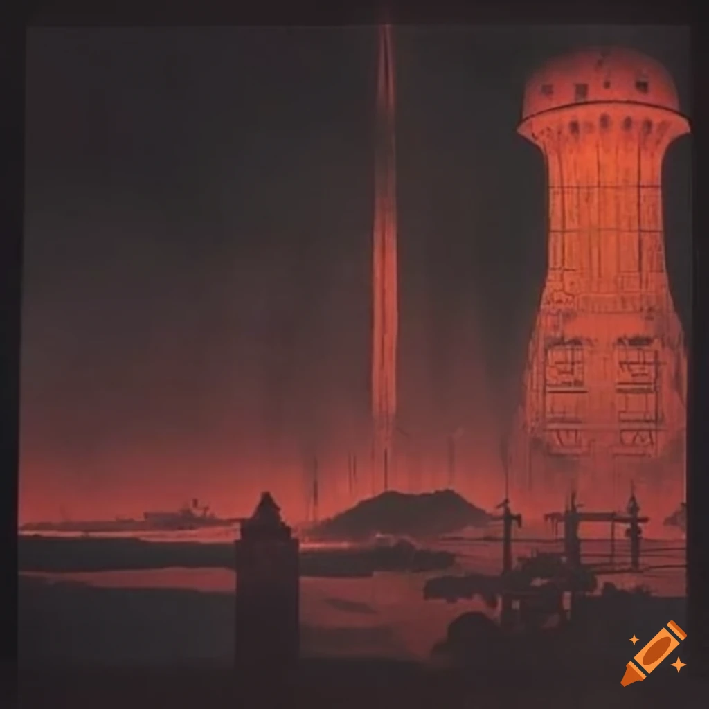 Soviet gothic megastructure with primordial and ancient Egyptian ...