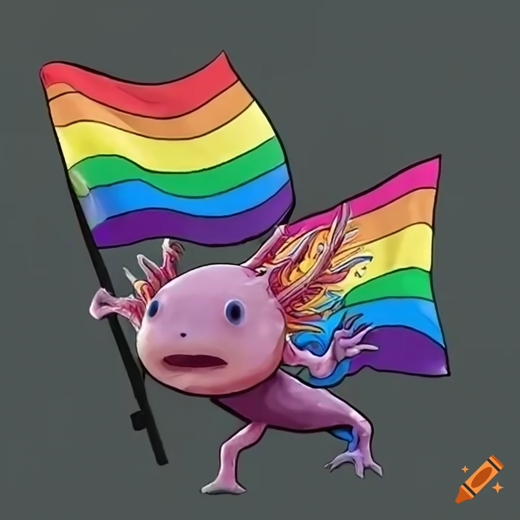 Axolotl with a rainbow pride flag on Craiyon