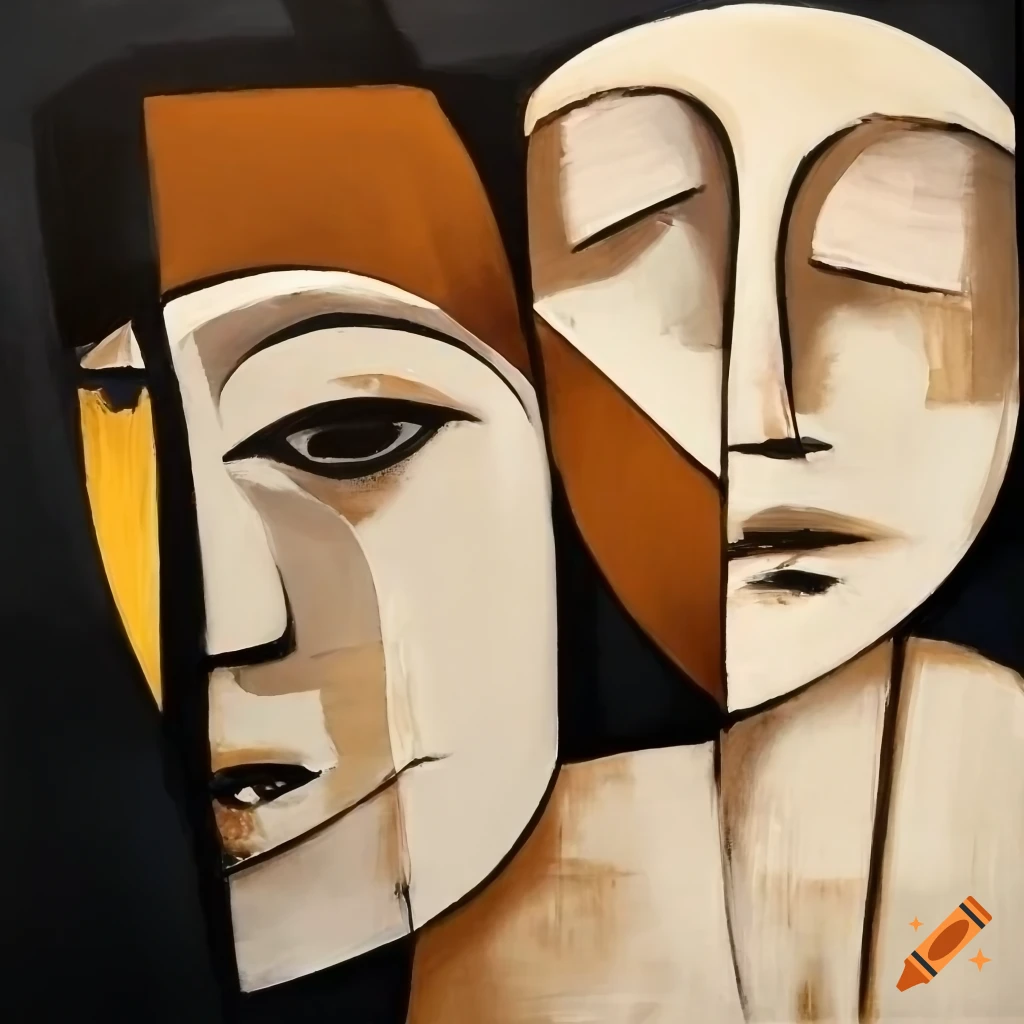 Cubism painting of blending faces in the style of George Braque on Craiyon