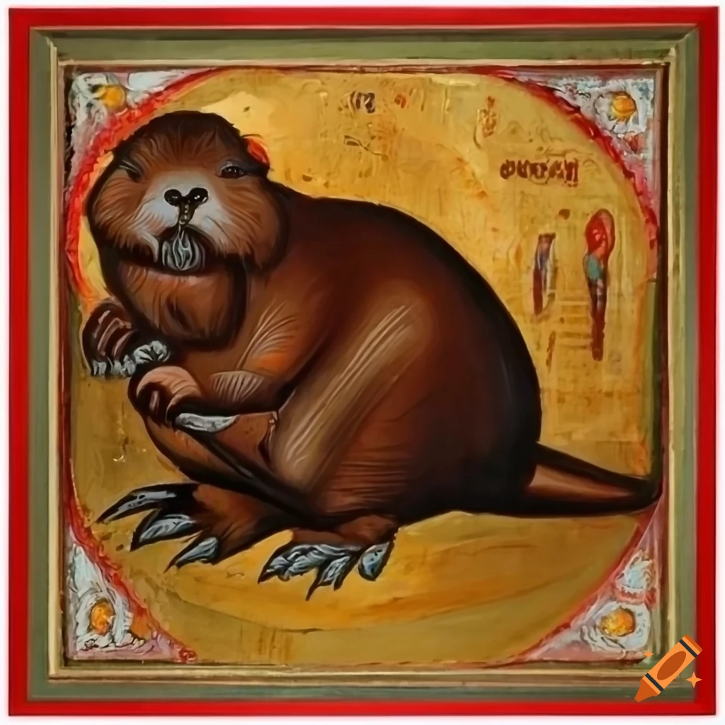 Greek orthodox byzantine icon painting of a beaver in photorealistic ...