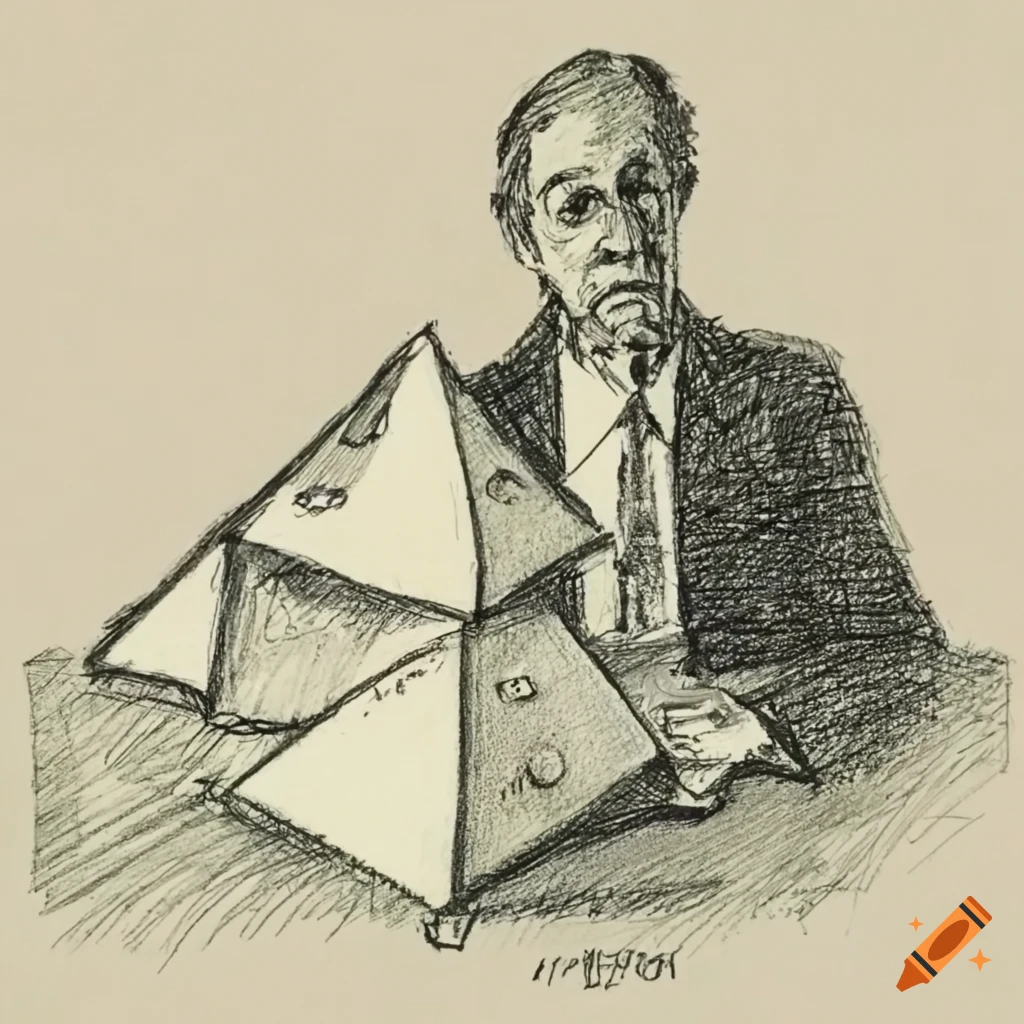 Financial mastermind charles ponzi with a pyramid scheme diagram on Craiyon