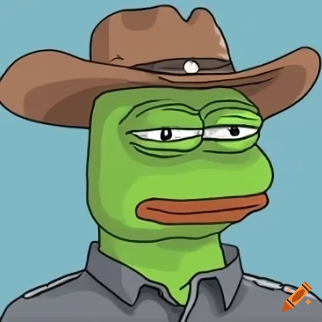 Texas Ranger with Pepe The Frog face on unicolor background on Craiyon