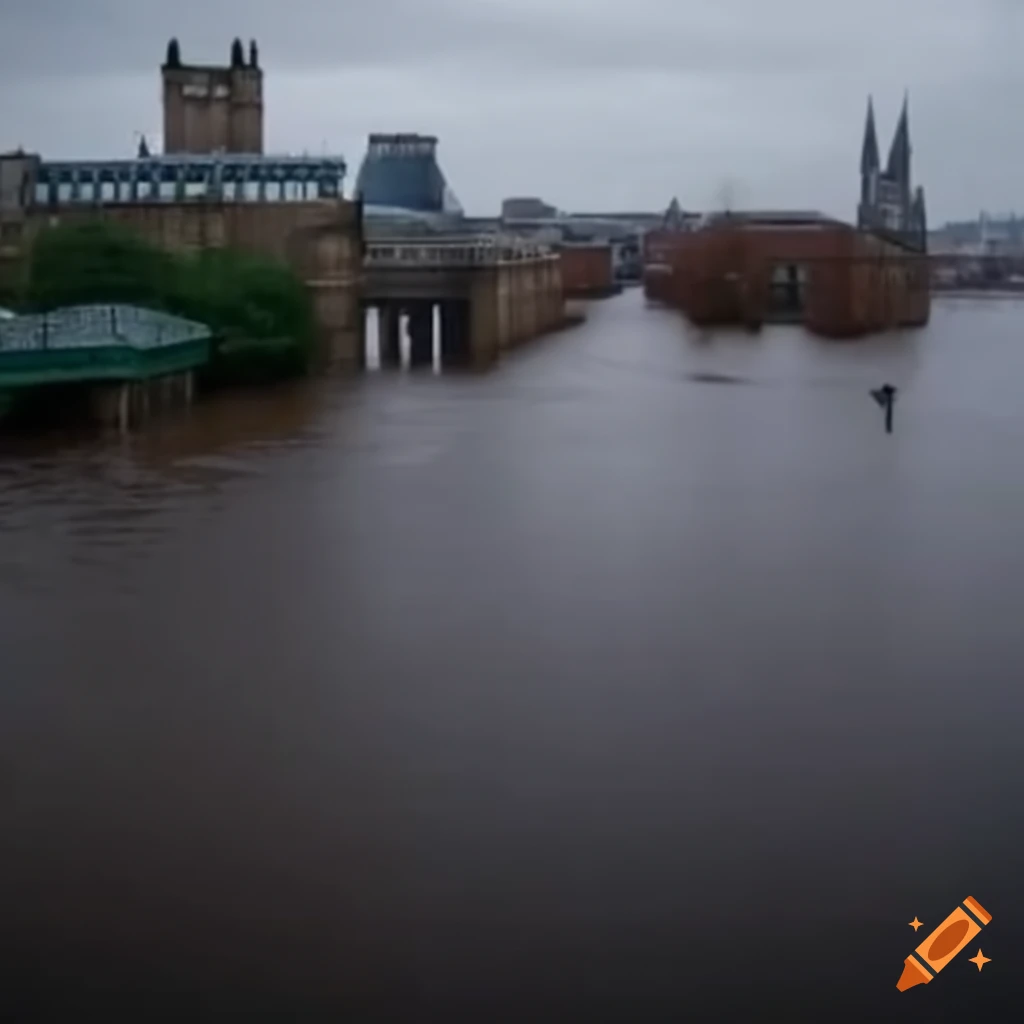 Newcastle & gateshead during a tyne flood with no people in sight on ...