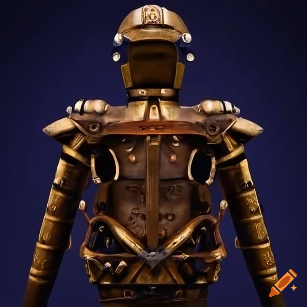 Steampunk medieval magic exoskeleton suit with frontal view and ...