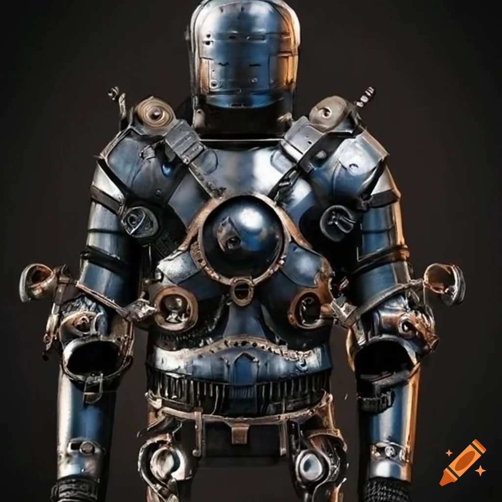 Front view of a medieval magic exoskeleton suit on Craiyon