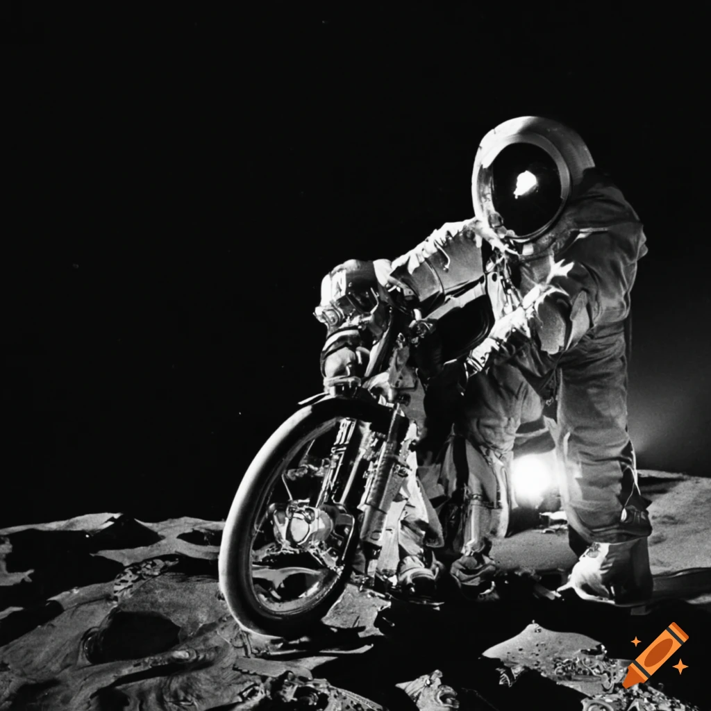 Neil armstrong riding a motorcycle on the moon on Craiyon