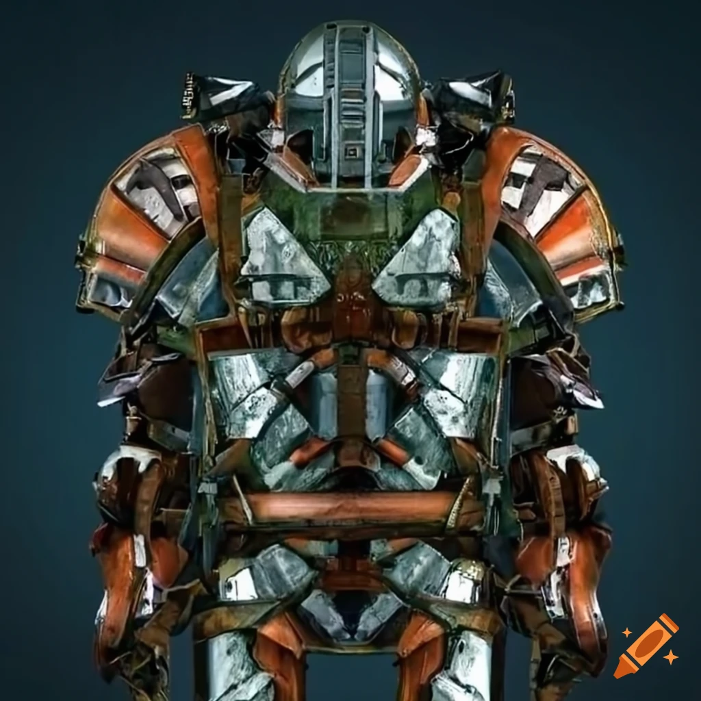 Medieval magic exoskeleton with front view and vertical symmetry on Craiyon