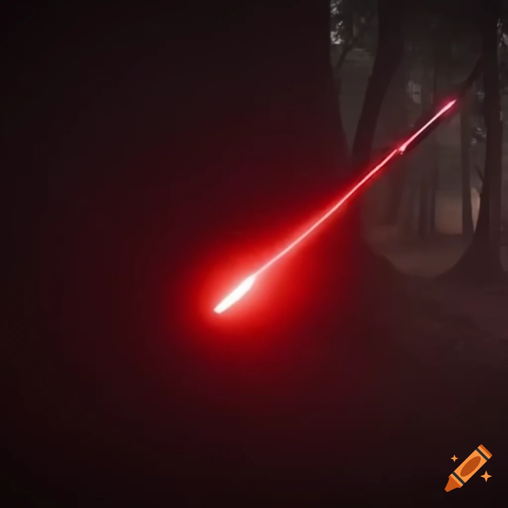 Red-white laser spark beam in a forest with fog created in Unreal ...