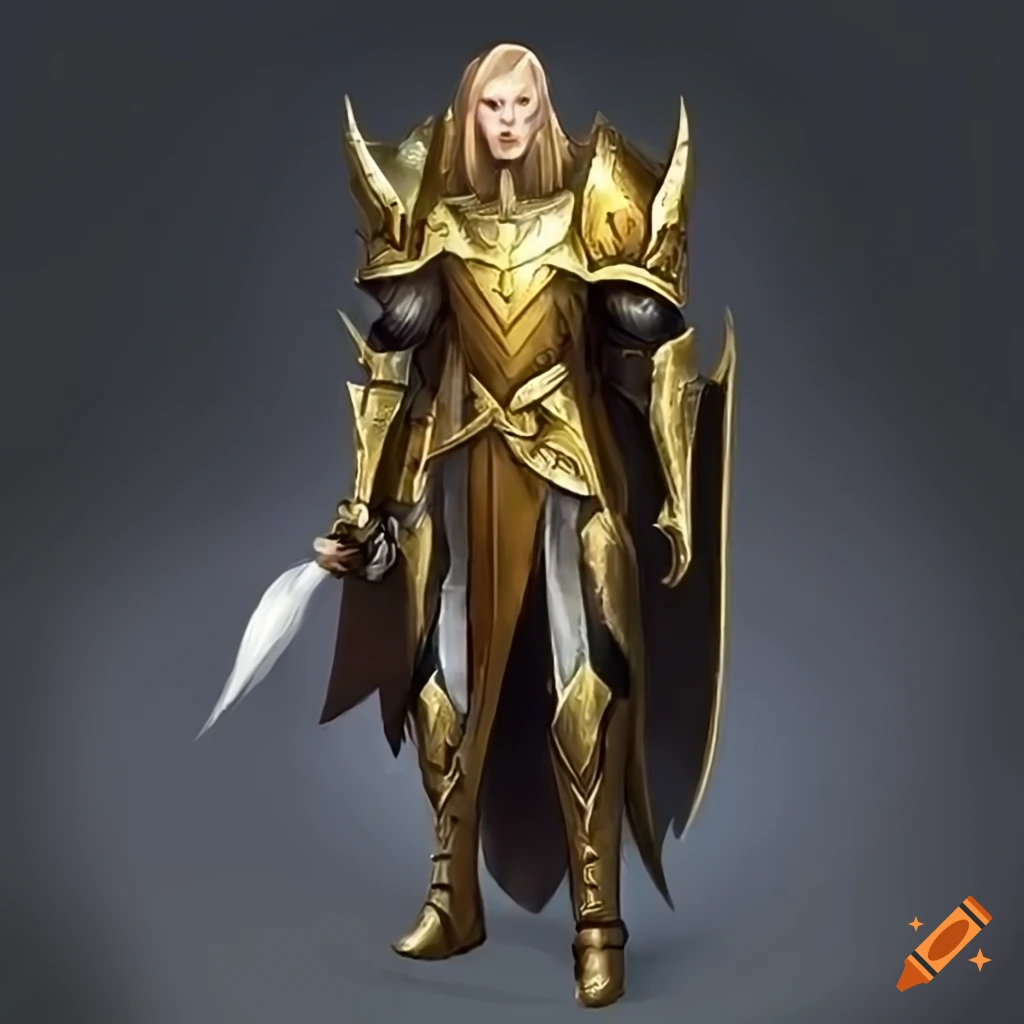 Evil elf paladin in golden armor on Craiyon