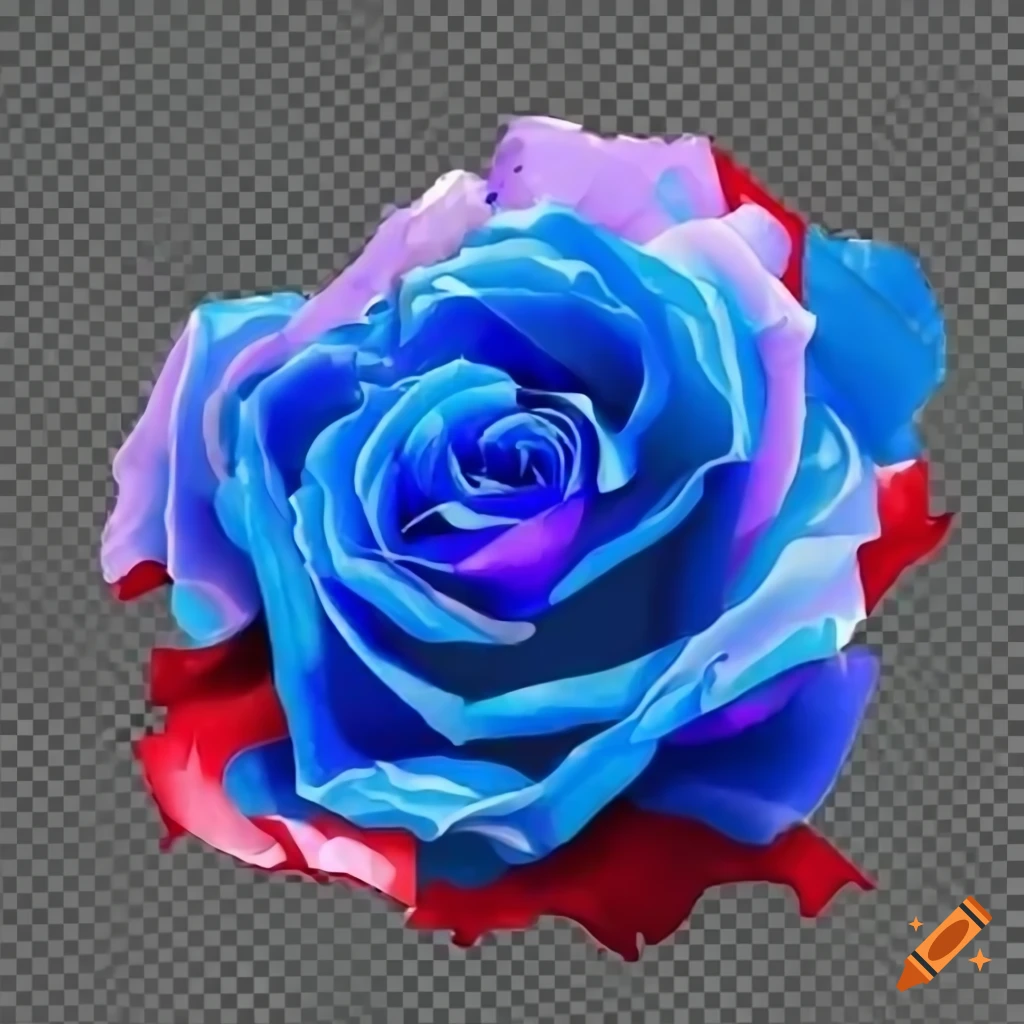 Red and blue rose on transparent background on Craiyon