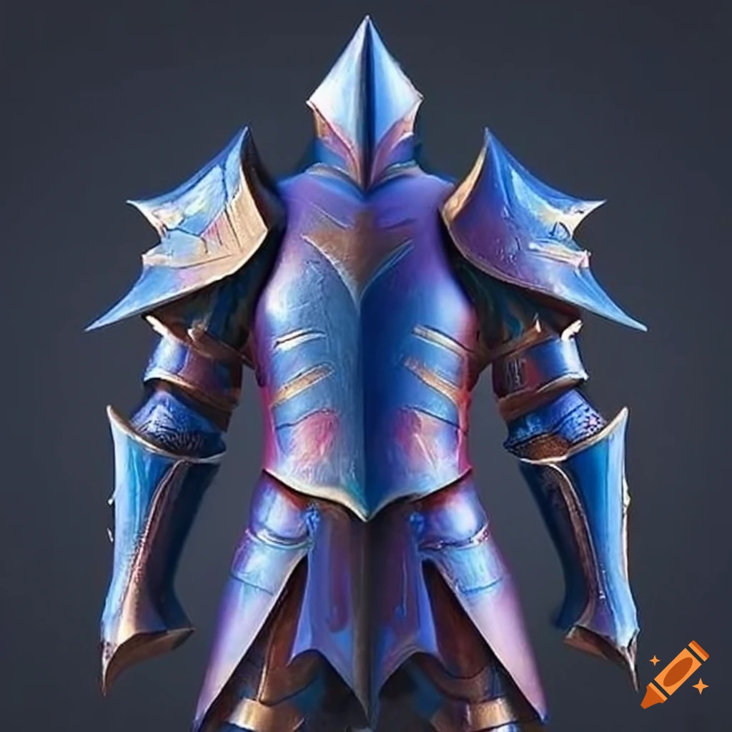 Adorned warrior in heavy armor from the front view on Craiyon