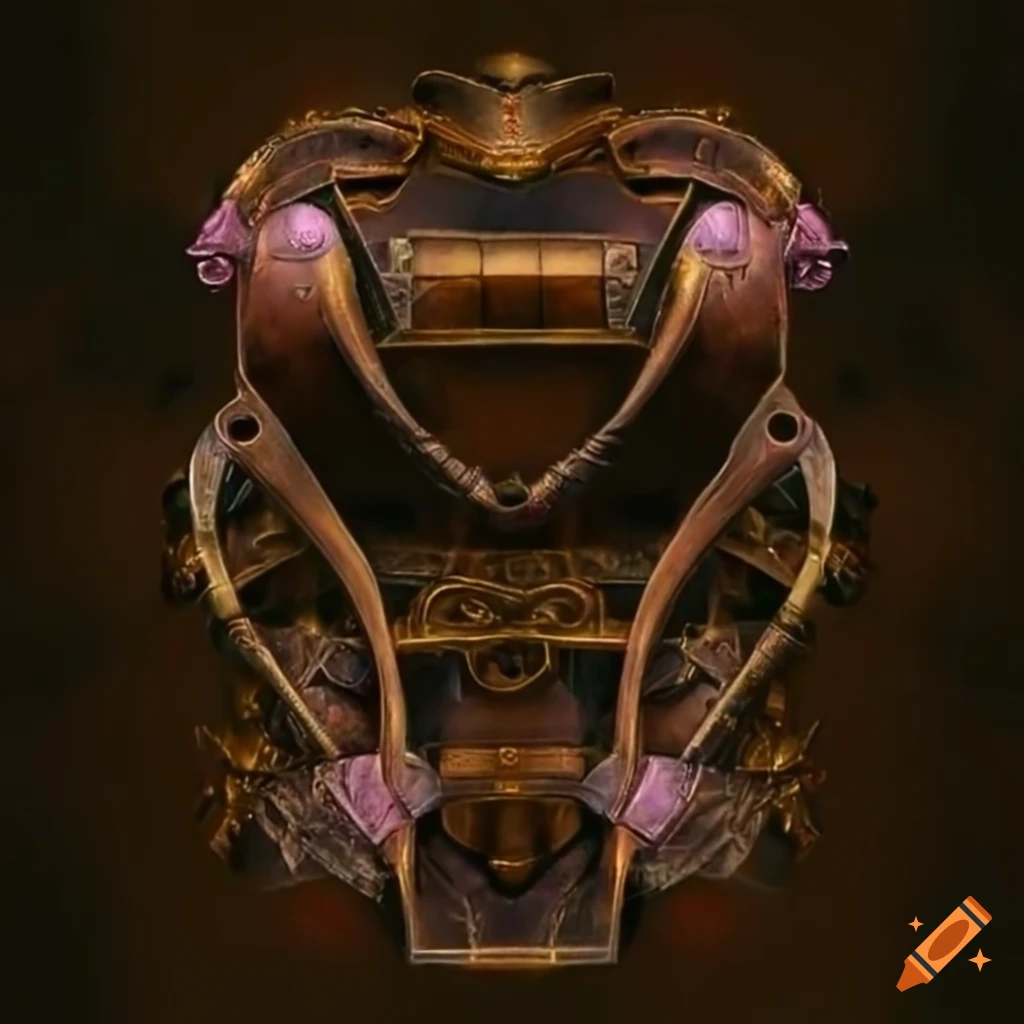 Steampunk medieval magic exoskeleton suit from the front on Craiyon