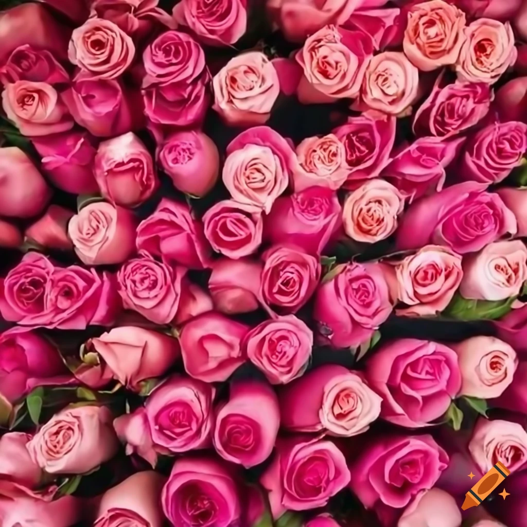 Wall filled with pink roses in various shades on Craiyon