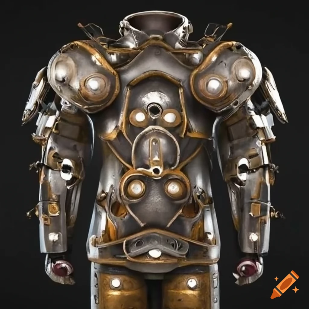 Medieval magic exoskeleton suit from the front view on Craiyon