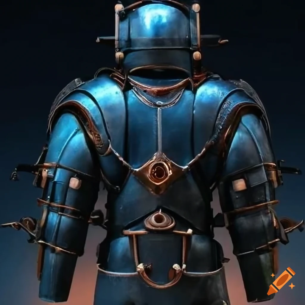 Medieval magic exoskeleton suit in a front view with vertical symmetry ...