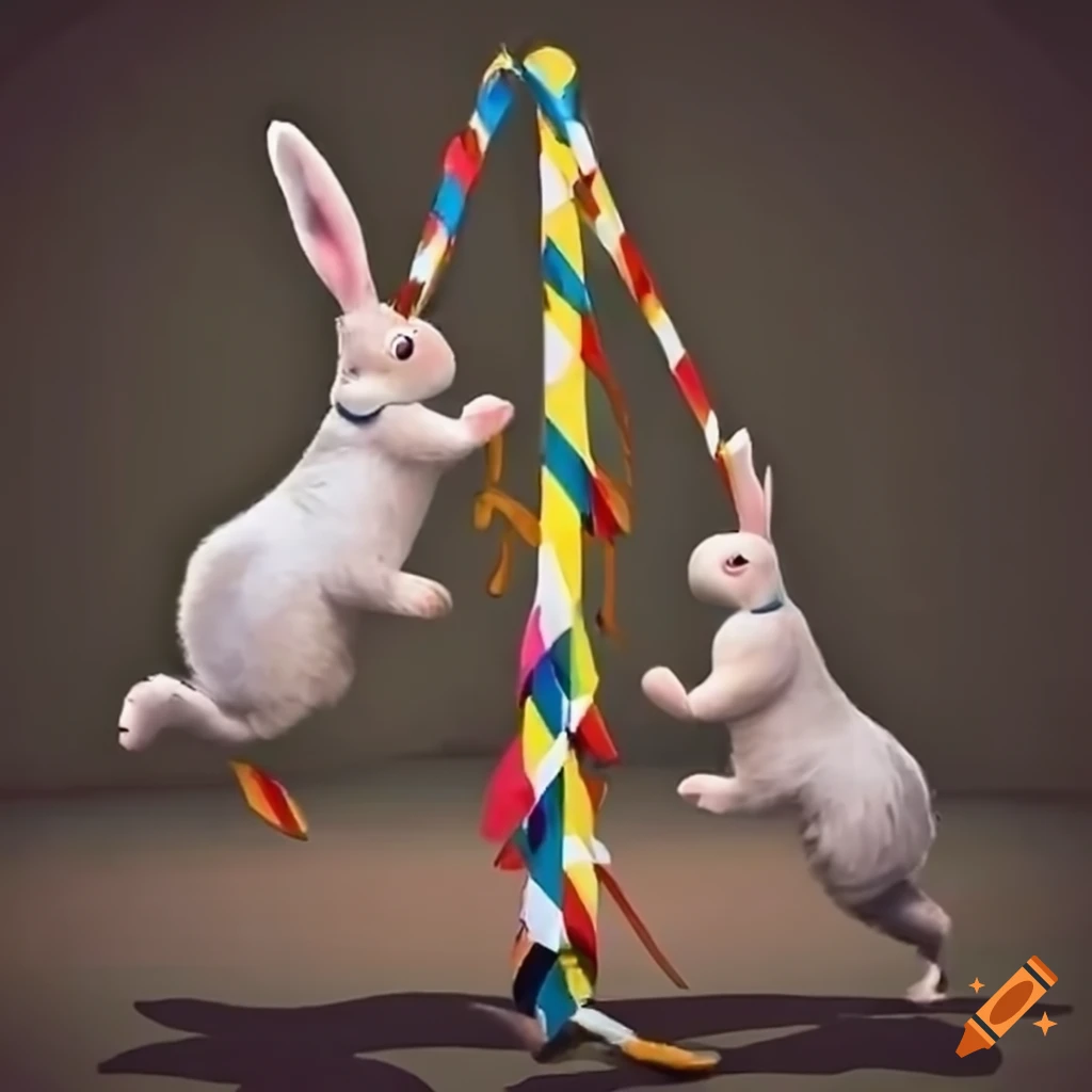 Maypole with two dancing rabbits on Craiyon