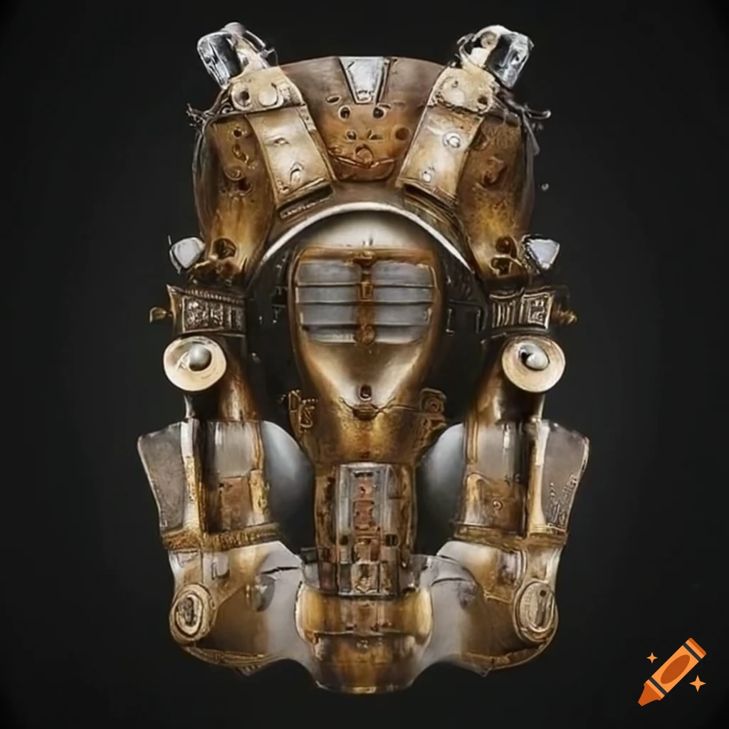 Steampunk medieval magic exoskeleton suit with front view on Craiyon