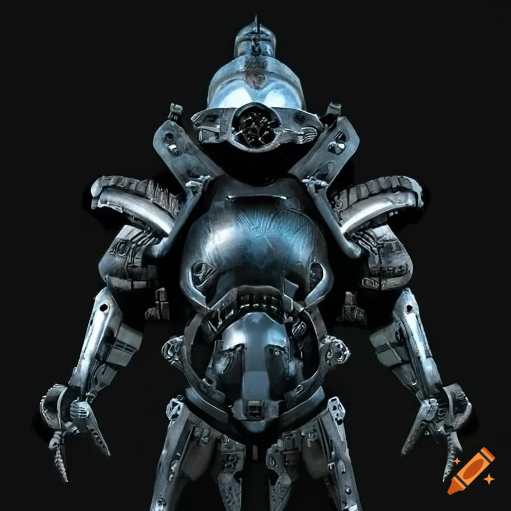 Medieval magic exoskeleton with front view and vertical symmetry on Craiyon