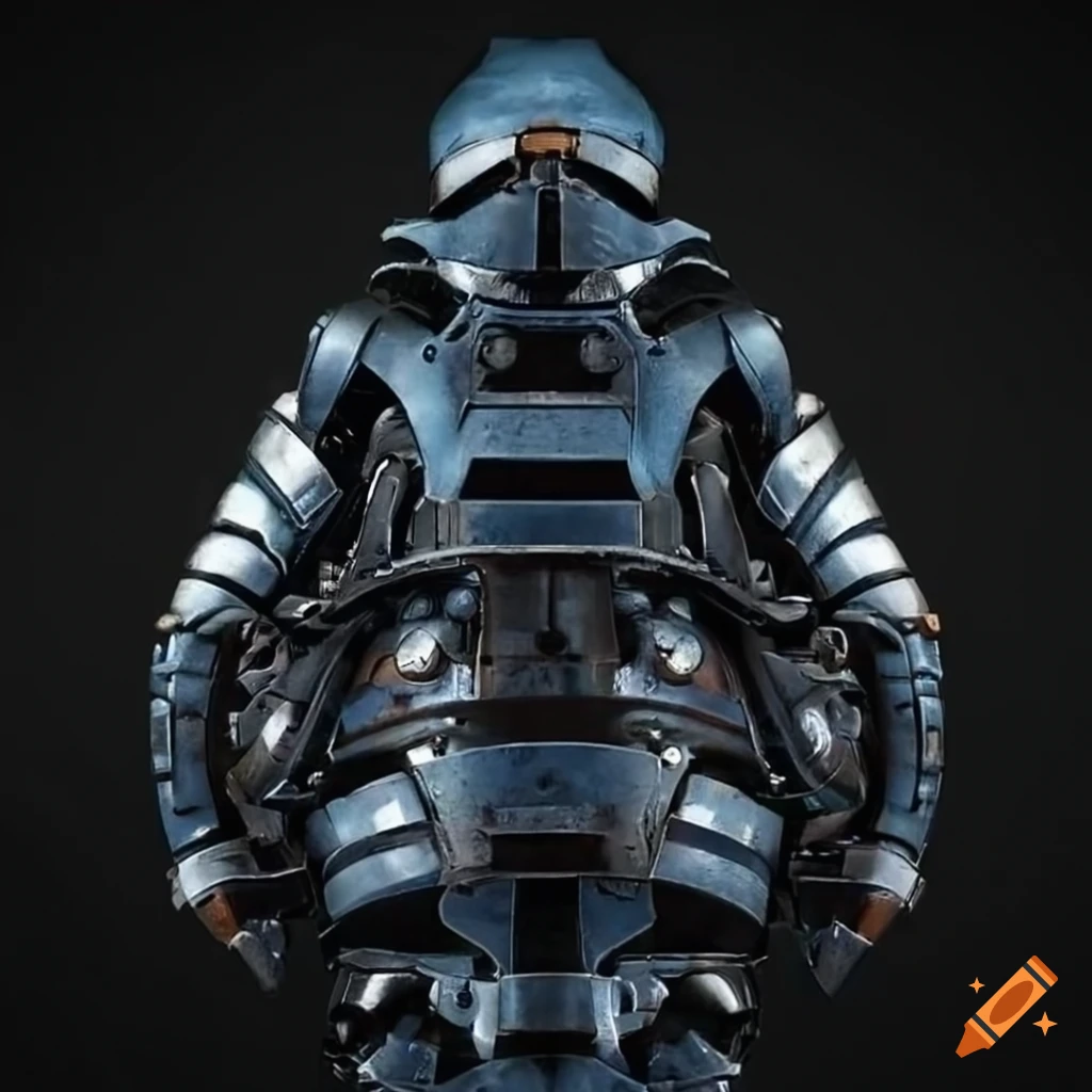 Front view of medieval magic exoskeleton suit with vertical symmetry on ...