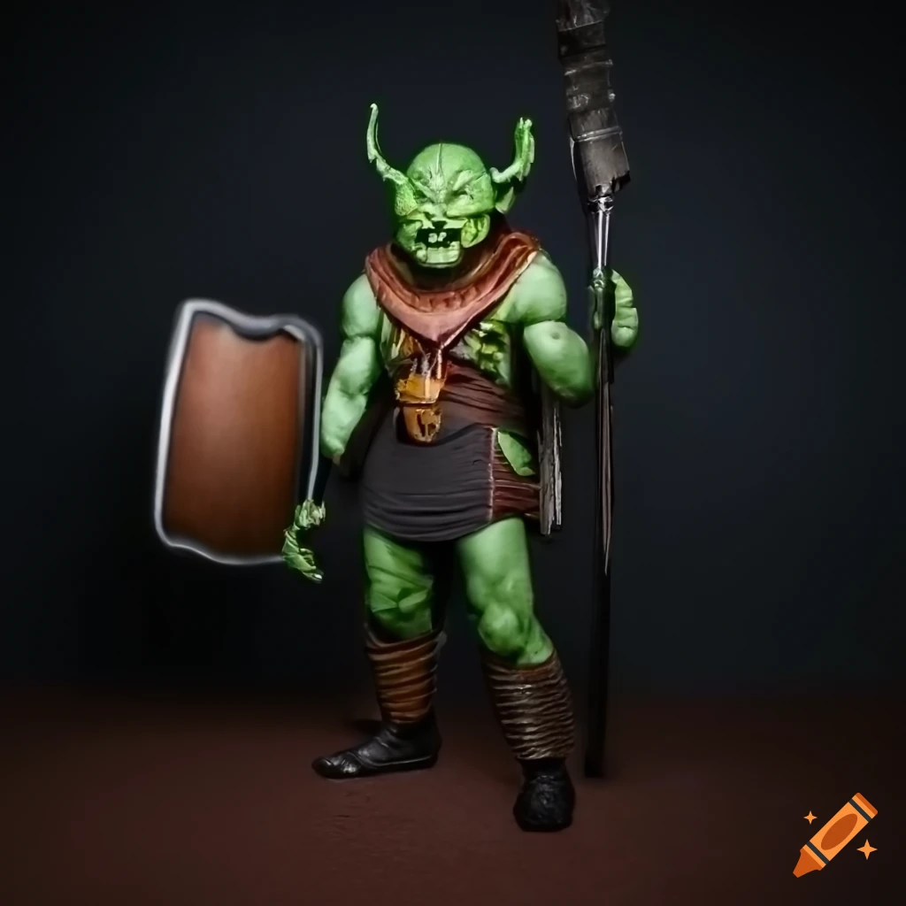 Goblin with shield and club in plain background on Craiyon