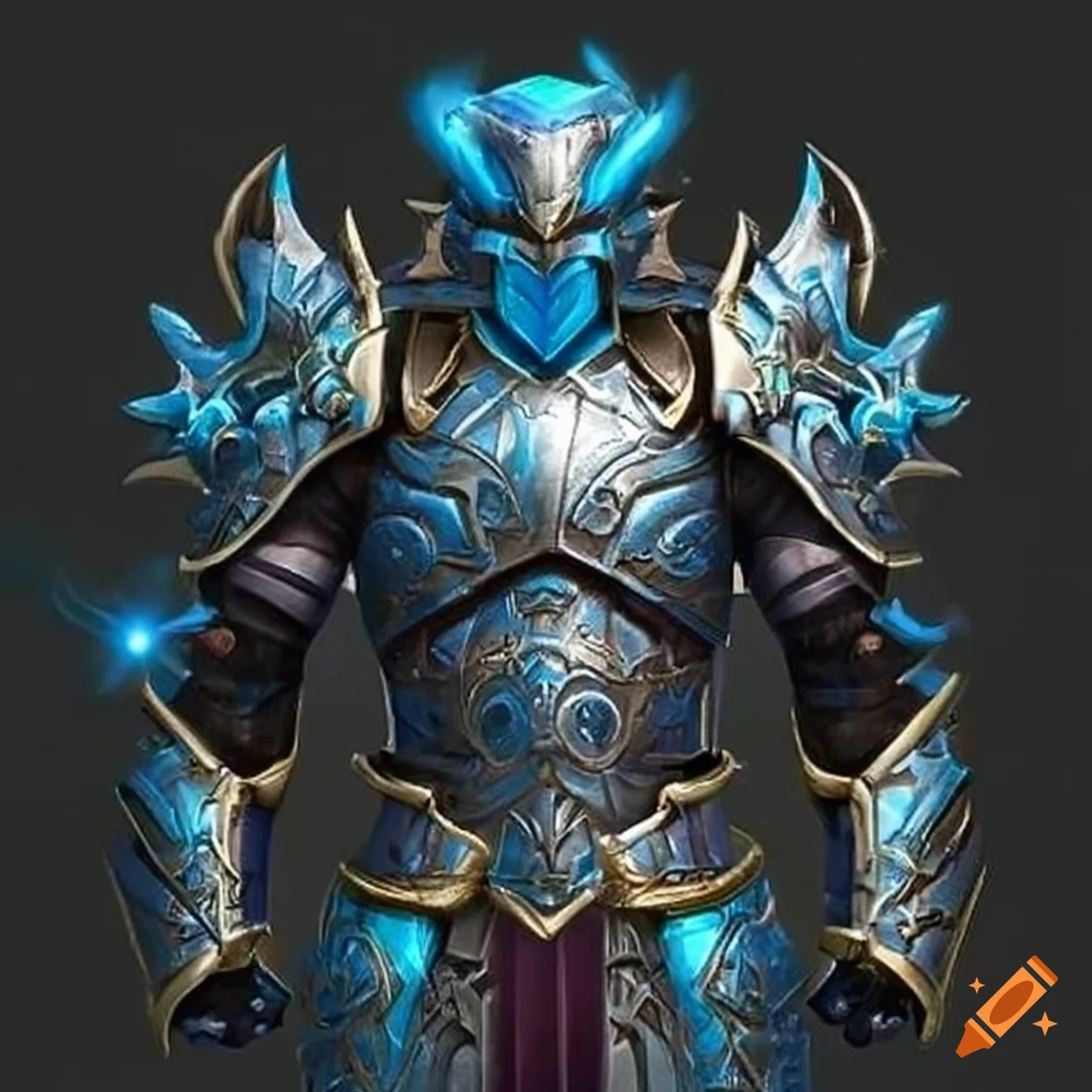 Character wearing heavy armor in a fantasy setting on Craiyon