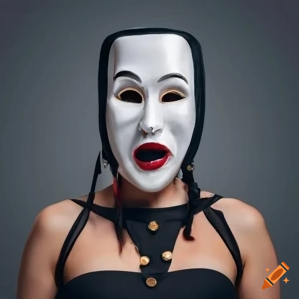 Woman in black dress with theater mask on Craiyon