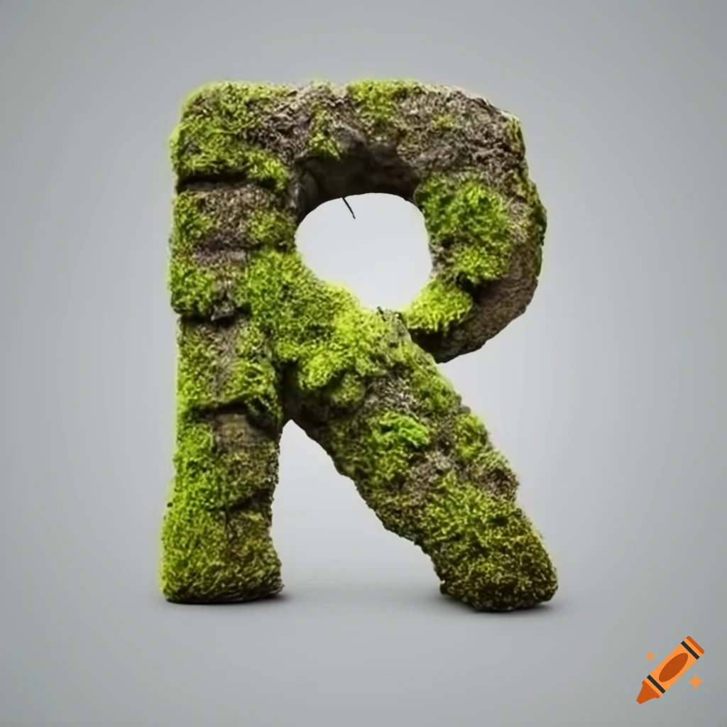 Moss-covered ancient stone letter on a white background on Craiyon